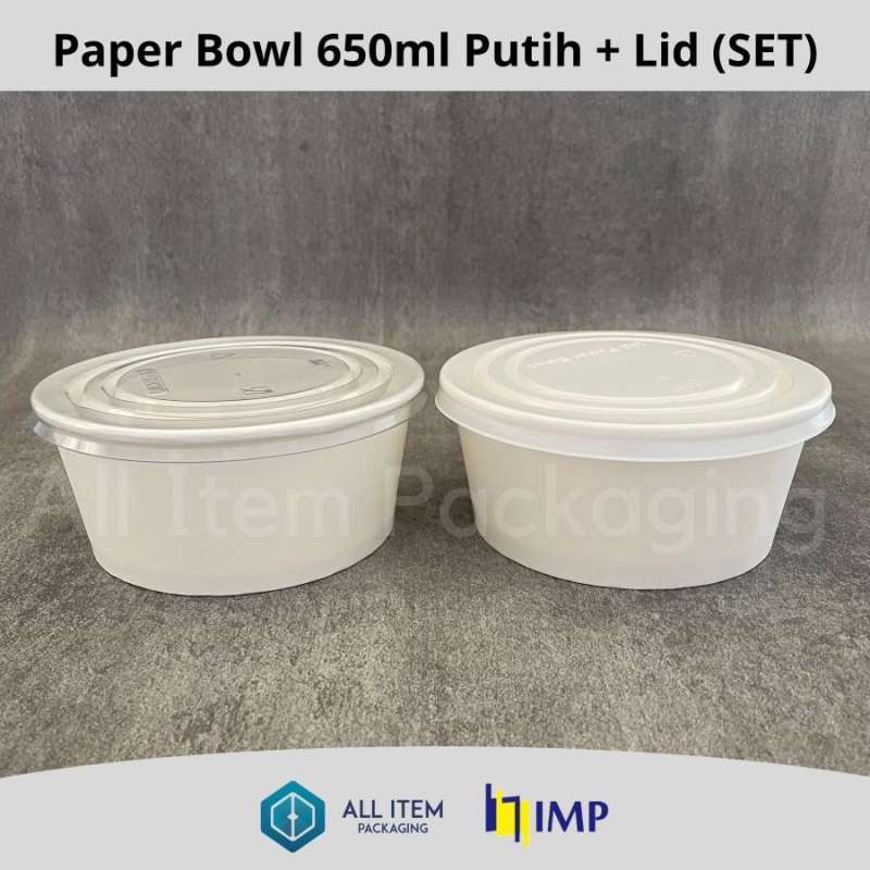 Jual Paper Bowl/Paperbowl 23 Oz/650ml + Lid Transparan (Tutup) @50 Pcs ...