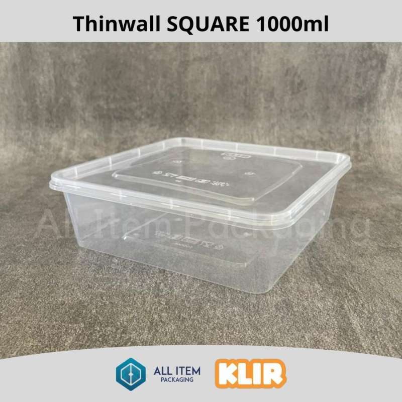 Jual Thinwall KLIR SQUARE 1000ml / Kotak Plastik / Kotak Makan @25 Pcs ...