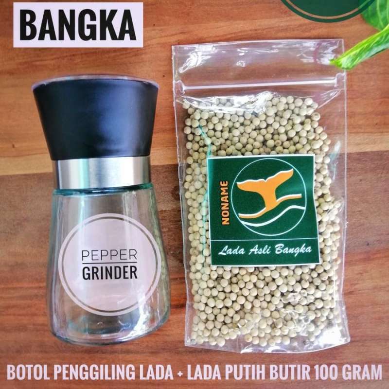 Jual Lada Putih Butir Asli Bangka + Botol Penggiling Manual di Seller ...