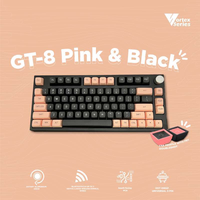 Jual Vortexseries Gt-8 Black & Pink Wireless Mechanical Keyboard Gaming ...