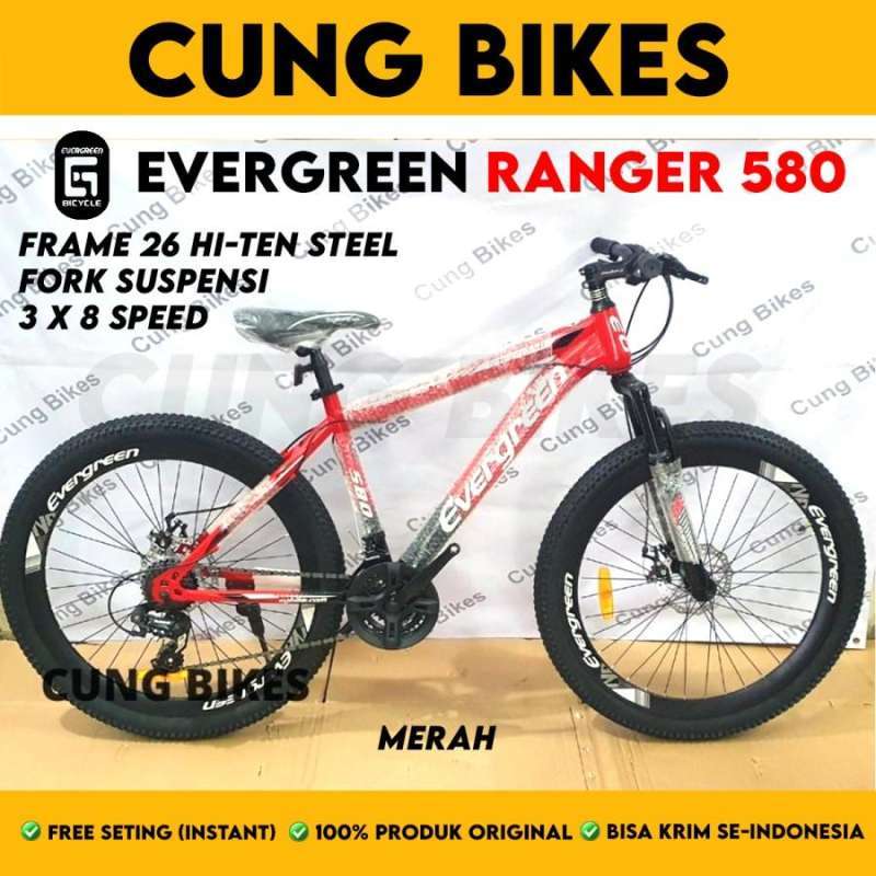 Promo Sepeda Gunung Mtb 26 Inch Evergreen 580 Velg Tinggi 24 Speed Disc ...