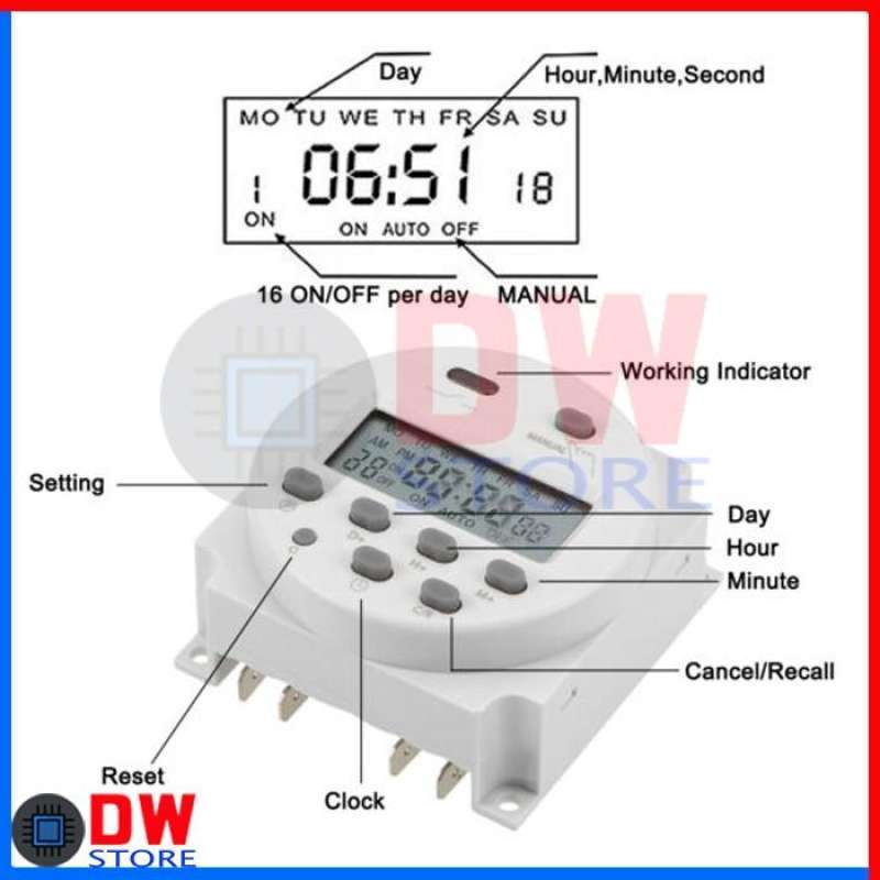 Jual 16a Digital Timer Ac Pln 220v Kontrol Listrik Pln 220v & Dc Cn101a ...