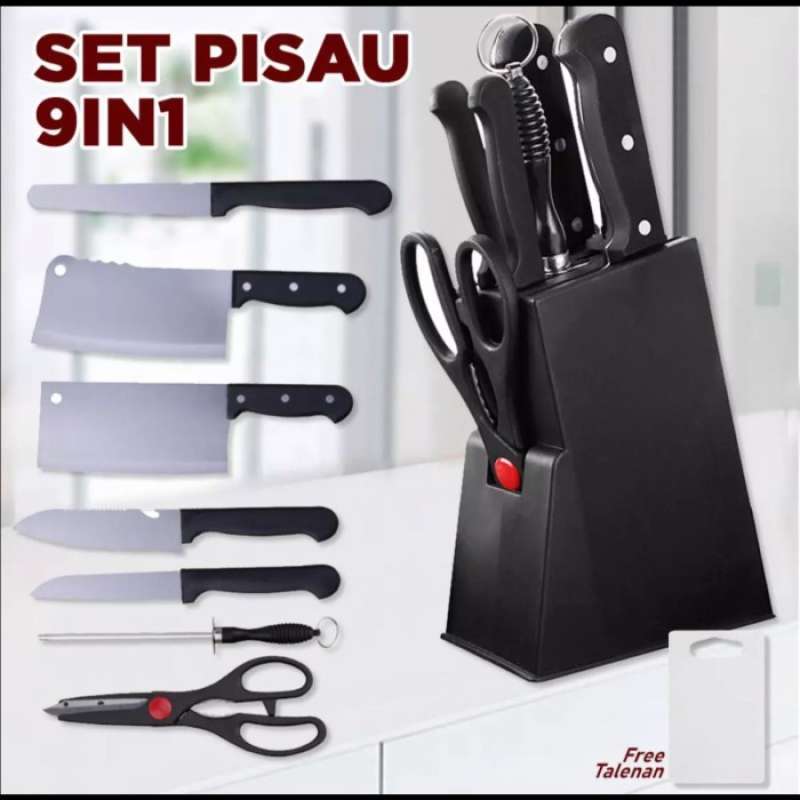 Promo Pisau Set Stainless Hitam + Talenan Dapur Daging Buah Sayur ...