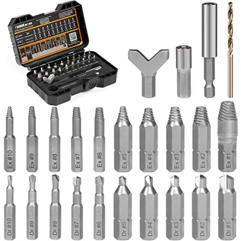 Promo THINKWORK Damaged Screw Extractor Set, HSS 6542 (68 HRC), 24 ...