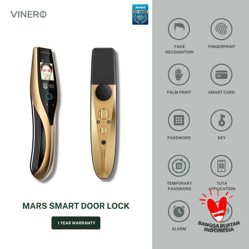 Promo Vinero Mars Automatic Smart Door Lock Fingerprint 3D Face ...