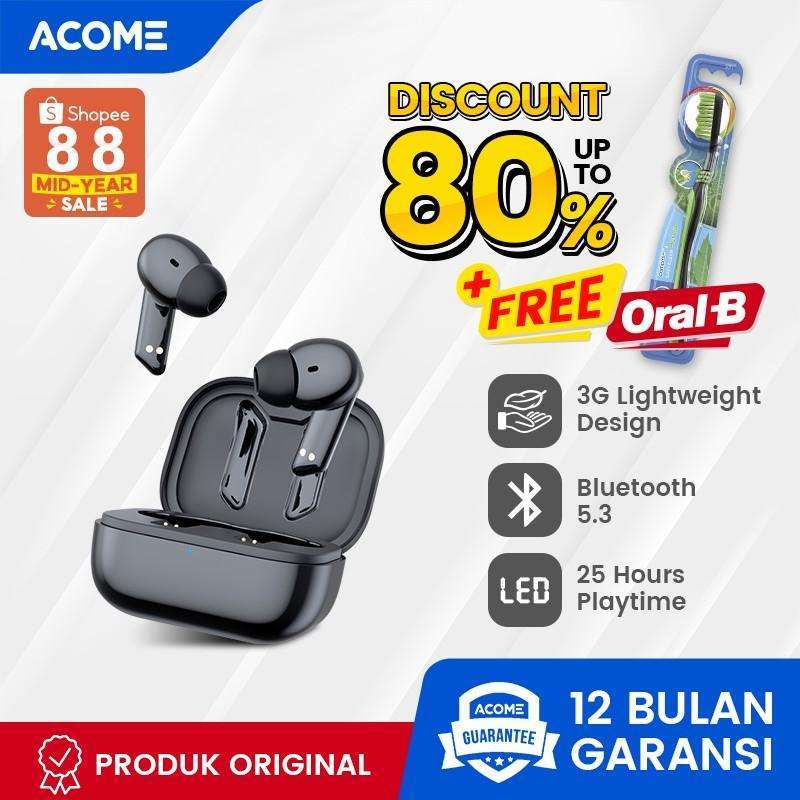 Jual Acome True Wireless Earbuds Headset Bluetooth 5.3 Tws Led Garansi ...