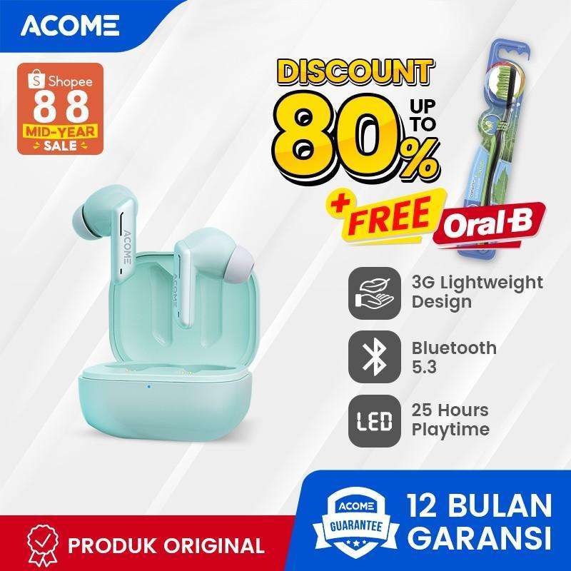 Jual Acome True Wireless Earbuds Headset Bluetooth 5.3 Tws Led Garansi ...