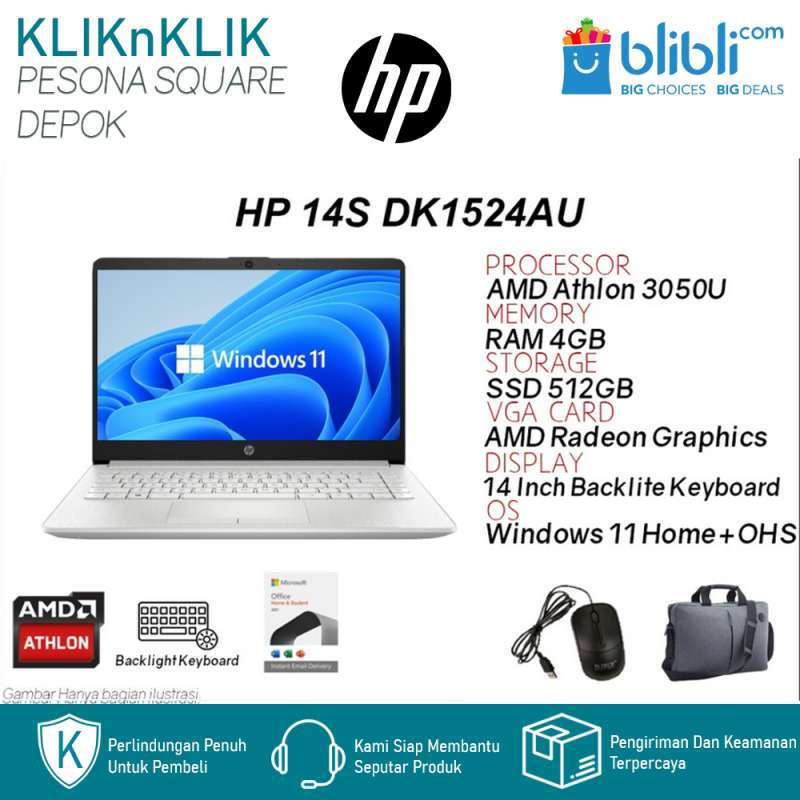 Jual Laptop HP 14S DK1524AU Athlon 3050U 4GB 512GB SSD Win11+OHS21 ...