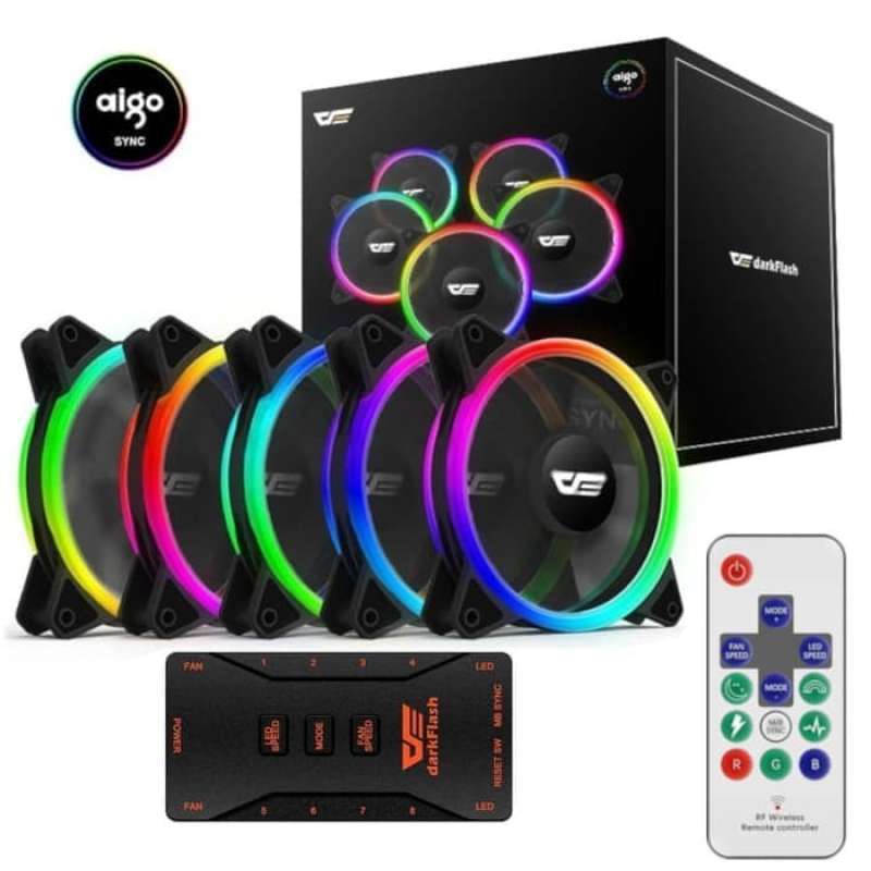 Jual AIGO DR12 PRO 5in1 Double Ring Fan RGB - 5 Pack , Remote GARANSI ...