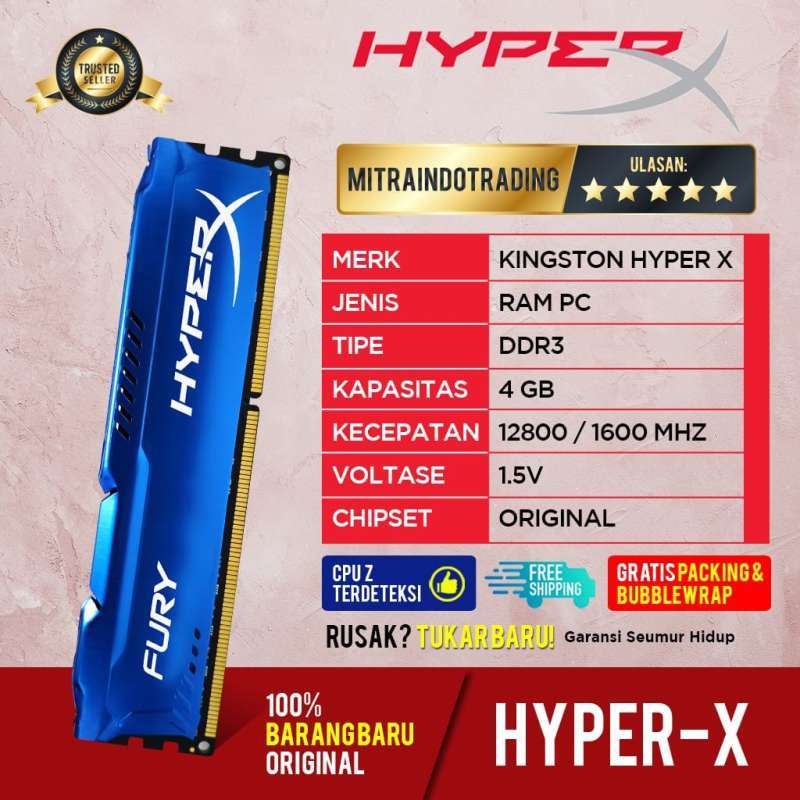 Jual RAM KINGSTON HYPER X FURY GAMING DDR3 4GB PC 12800 LONGDIMM di ...