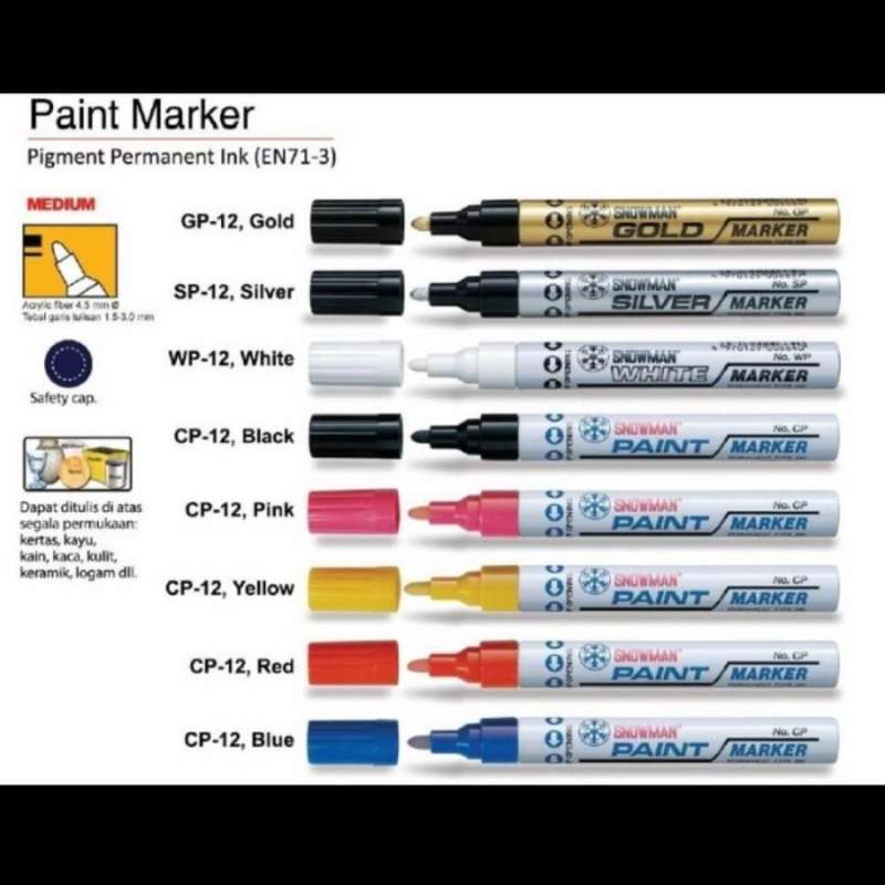 Jual Spidol Snowman Paint Marker Permanent Ink/Spidol Permanen Warna ...