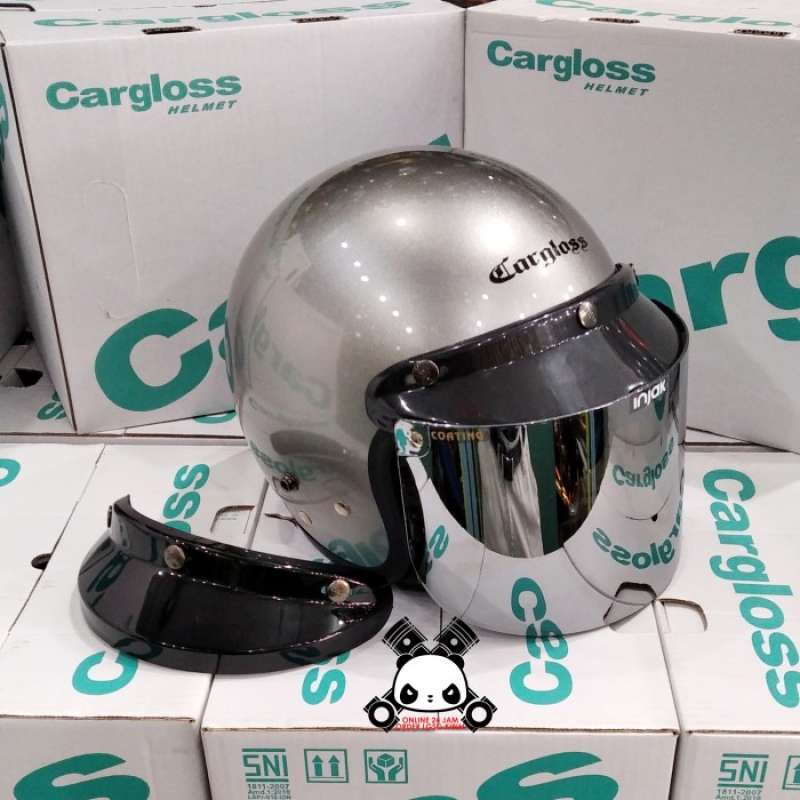 Promo Helm Bogo Cargloss CF Retro Silver Paket Plus Visor Datar/Flat ...