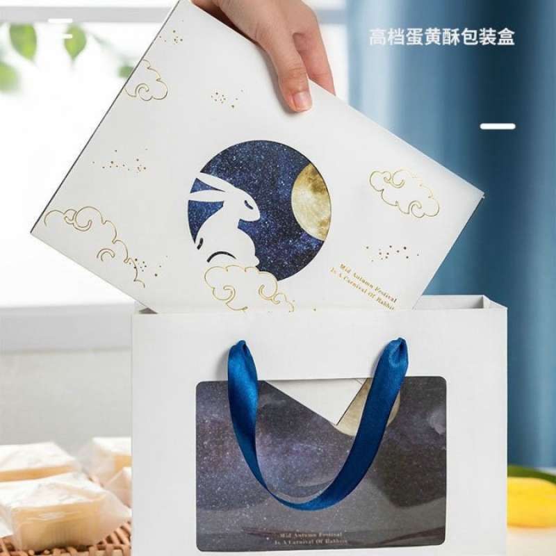Jual Jual mooncake box and paper bag set - rabbit Universe Blue /kotak ...