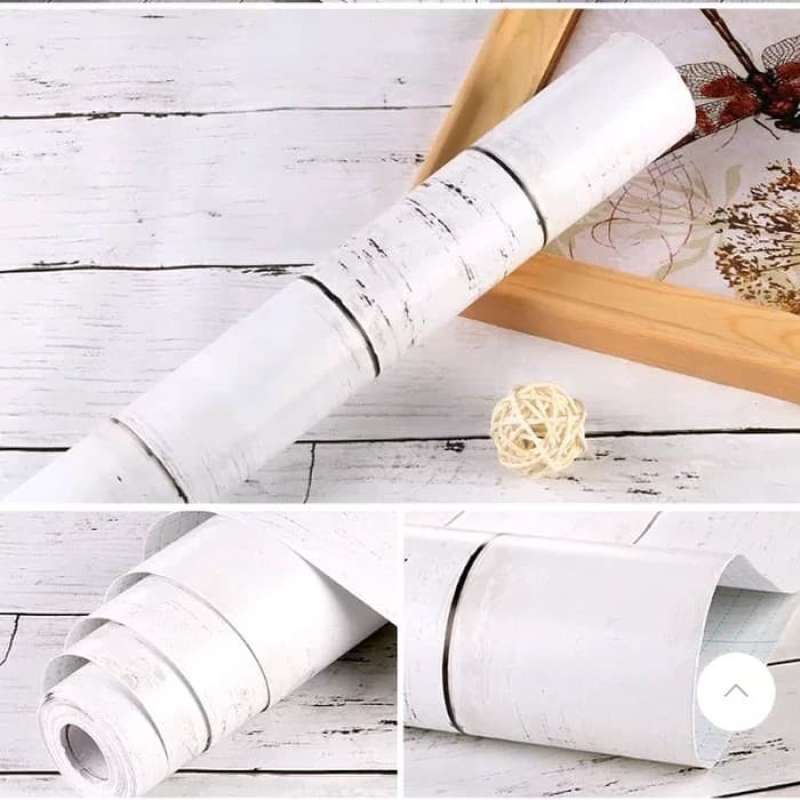 Promo Wallpaper Sticker Dinding Putih Kayu Rustic Diskon 5% di Seller ...