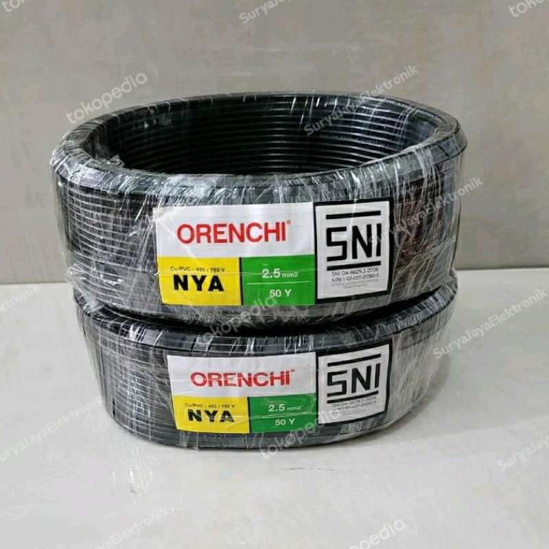 Jual Kabel Listrik Tunggal NYA Orenchi 2.5 mm 50 yard - HITAM / Roll di ...