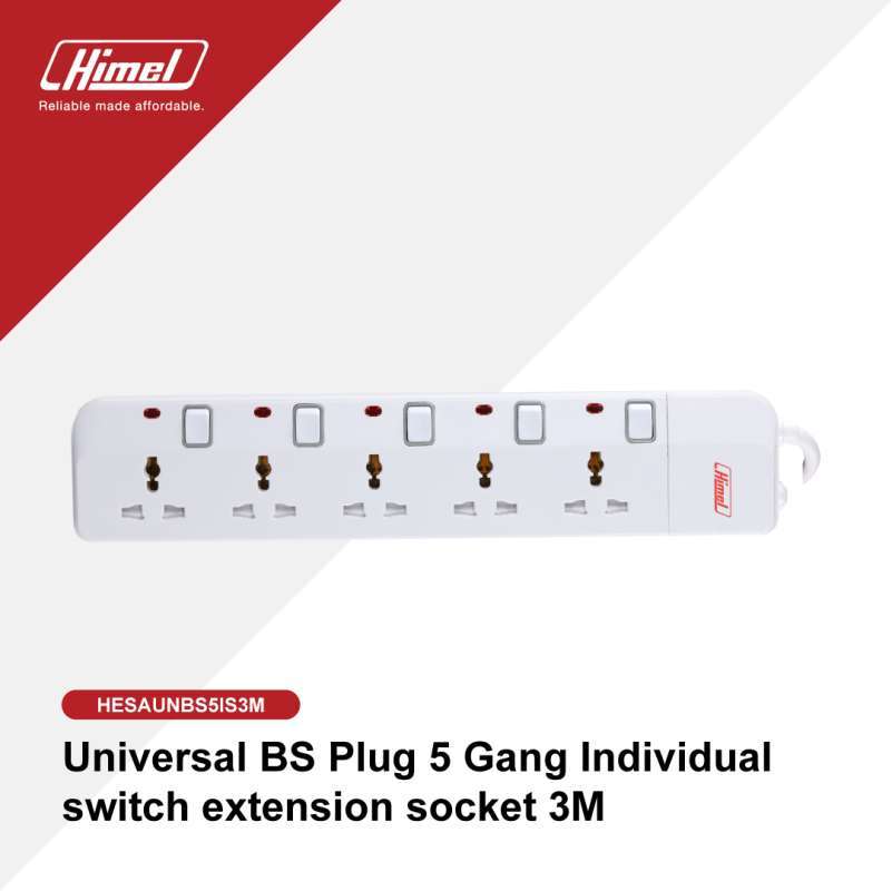 Jual Himel Universal Extension Socket BS Plug 5 Gang Kabel 3 M di ...