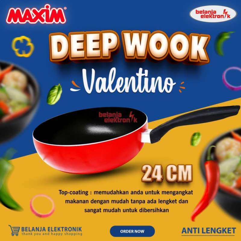 Promo MAXIM VALENTINO DEEP WOK TEFLON 24 CM WAJAN TEFLON PENGGORENGAN ...