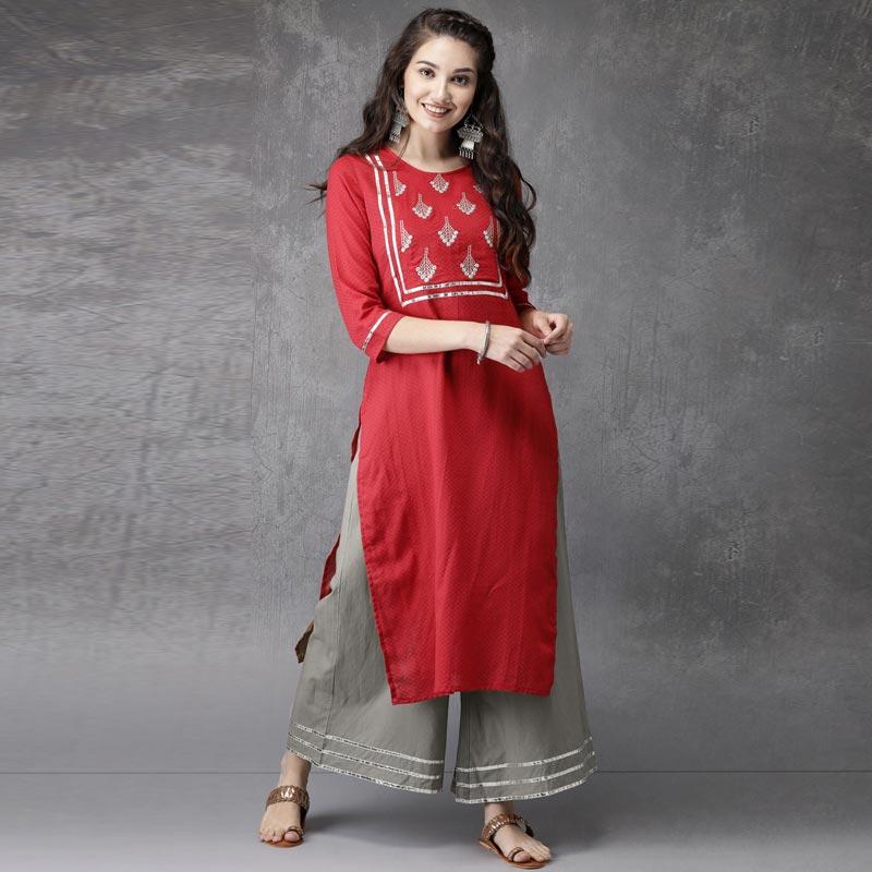 Jual Anouk Embroidered Women's Set Kurta with Palazzo - Red Grey di ...