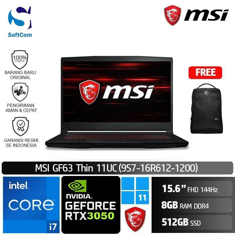 Promo Msi Gf63 Thin 11uc 1200 Laptop Gaming [core I7-11800h/8gb/512gb ...