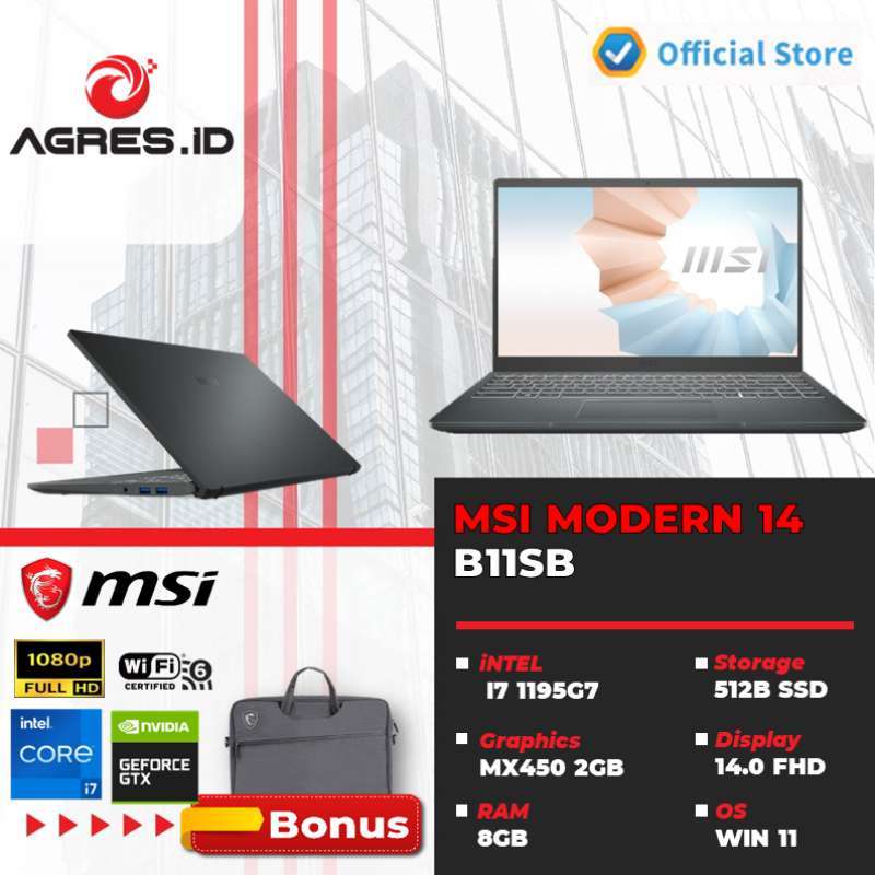 Jual MSI MODERN 14 B11SB - I7 1195G7 8GB 512SSD MX450 2GB WIN10 14.0 FHD IPS GREY di Seller ...
