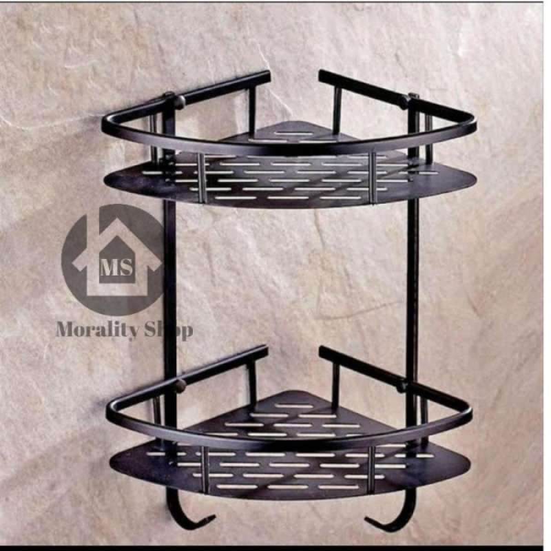 Promo Rak Sudut 2Susun Aluminium Hitam/A46- Tempat Sabun Sink Pojok 2Tingkat Diskon 5% di Seller ...