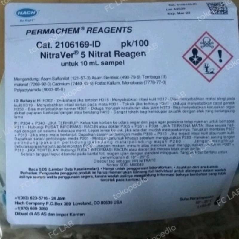 Promo Hach 21061-69 Nitraver 5 Nitrate Reagent Powder Pillows 10 Ml ...