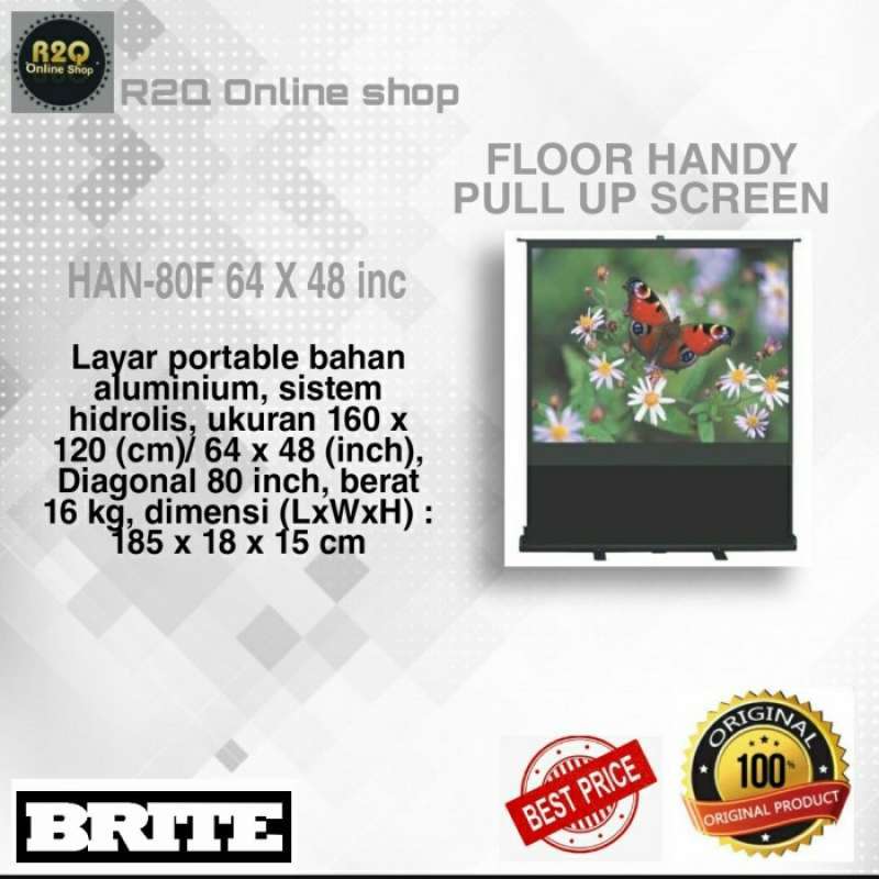 Jual Layar Proyektor Brite Screen HAN-80f Floor handy Pull up screen di ...