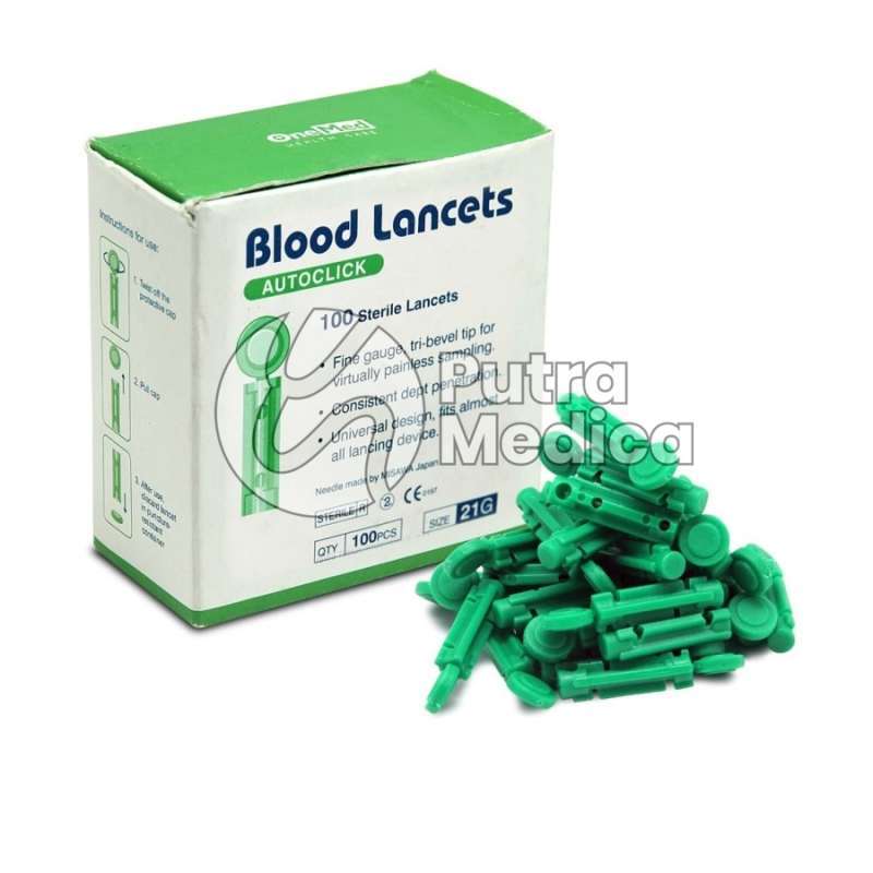 Jual Onemed Blood Lancet 21G - 1 Box / Jarum Bekam / Jarum Pengambilan ...
