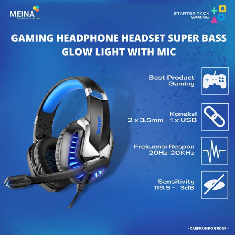 Promo HEADPHONE GAMING 3.5MM USB HEADSET SUPER BASS GLOW LIGHT WITH MIC ...