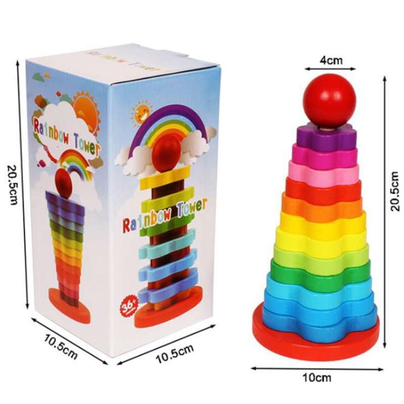 Jual Mainan edukasi kayu rainbow tower menara pelangi puzzle kayu di ...