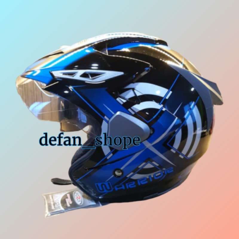 Jual Helm Half Face Dewasa Double Visor Anti Pecah SNI Warrior Blue ...