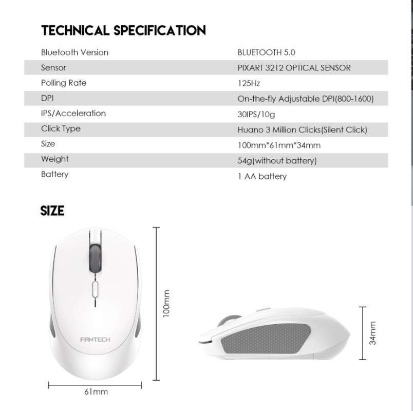 Jual Fantech W190 - W-190 Wireless Dual Connection Silent Mouse Di ...