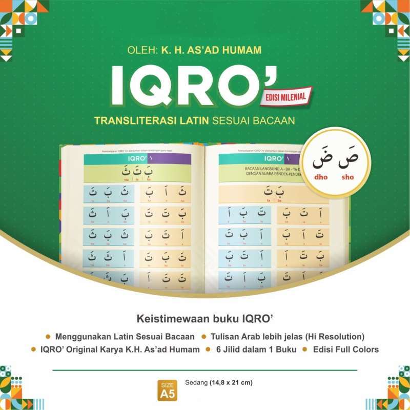Jual Buku IQRO MILENIAL Premium Jilid 1 - 6 Transliterasi Latin Berwarna Full Colour Ukuran ...