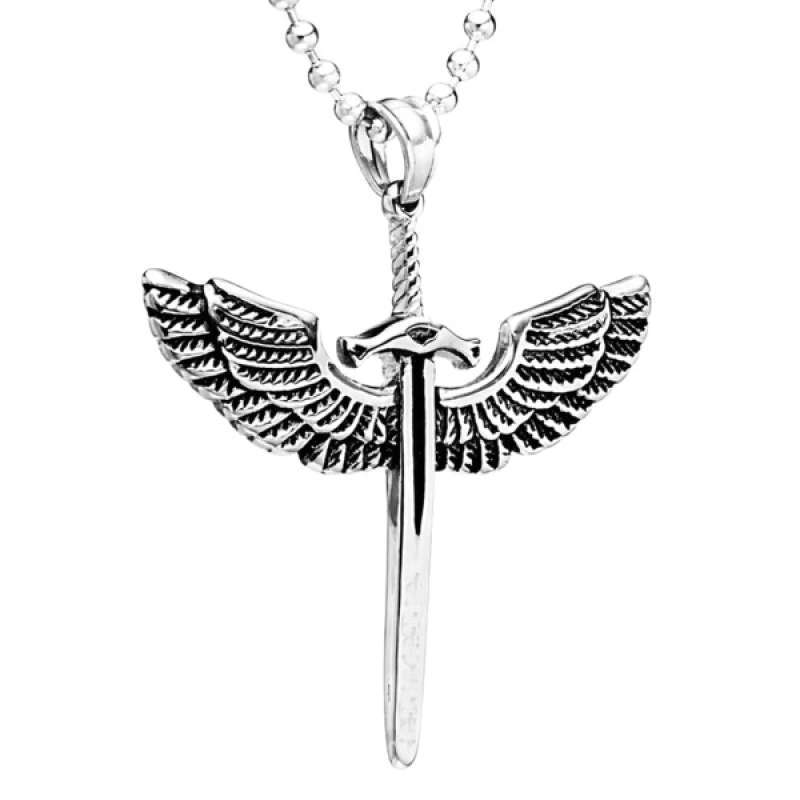 Jual Men's Cool Stainless Steel Cross Angel Wings Sword Pendant Chain ...