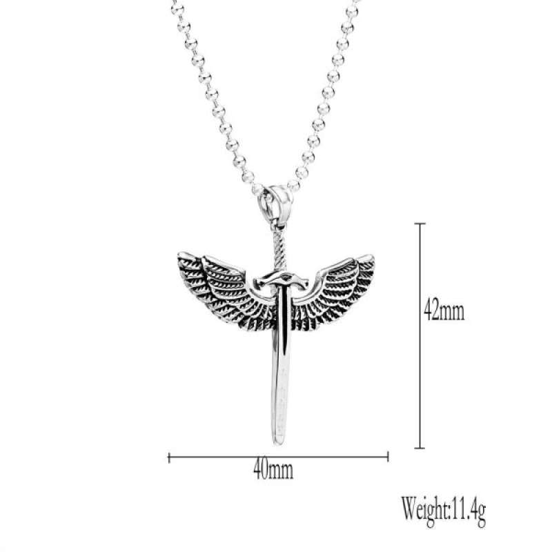 Jual Men's Cool Stainless Steel Cross Angel Wings Sword Pendant Chain ...