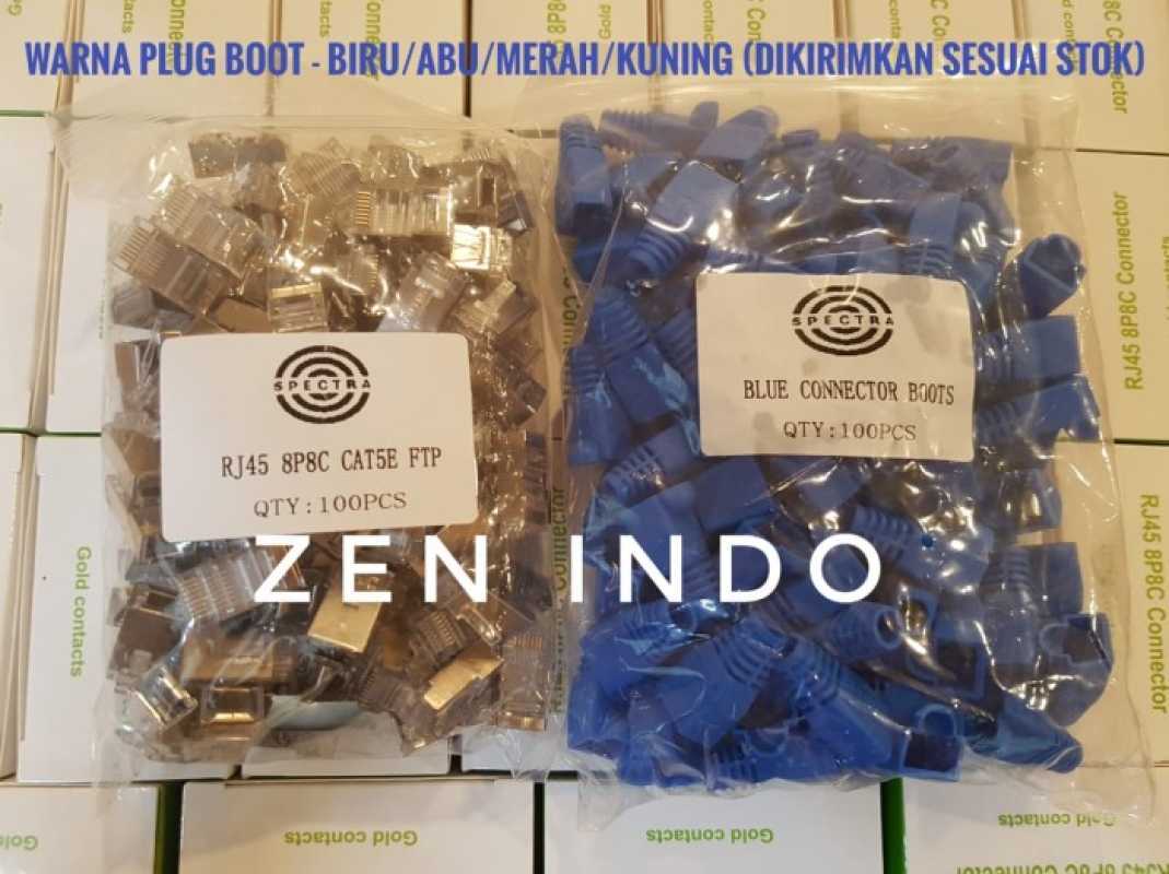 Promo Paket 100 Buah Konektor RJ45 dan Plug boot (biru atau abu-abu ...