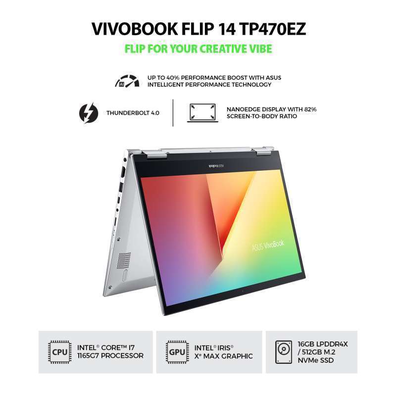 Jual Asus Vivobook Flip 14 Tp470ez - I7 1165g7 16gb 512ssd Irismax ...