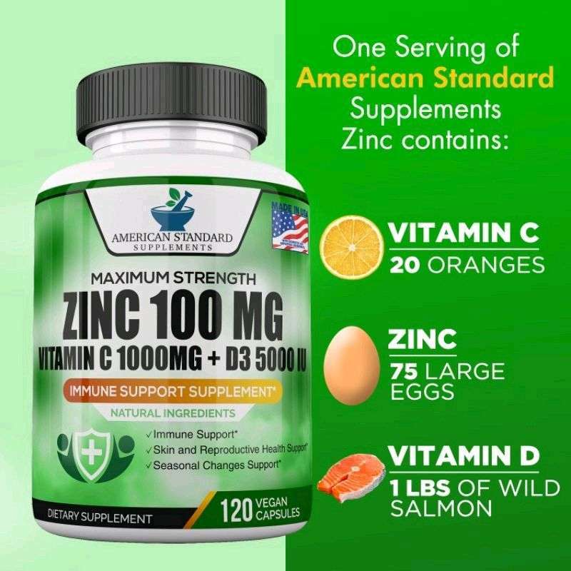 Promo American standard terbaik Zinc 100 mg + vitamin c 1000 mg + D3 5000 mg original Diskon 20% ...