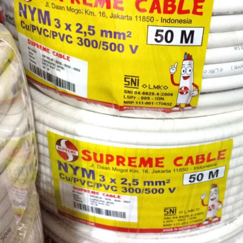 Jual KABEL LISTRIK SUPREME 3 X 2.5 MM X 50M KABEL SUPREME NYM INSTALASI ...