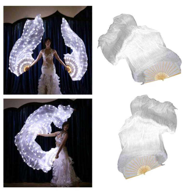 Promo 1 Pair Belly Dance Silk Fan LED Veil Folding Fan Dance Fan Fan ...