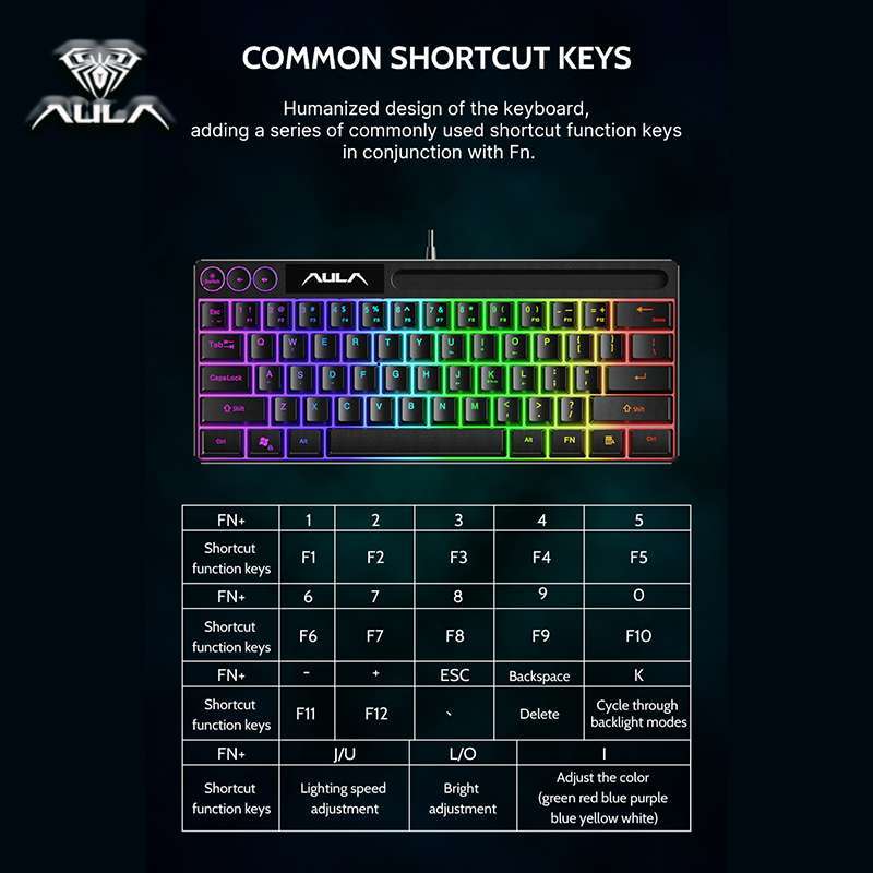 Promo Aula Gaming Keyboard 61% Wired Membrane F3061 Led Rgb Running ...