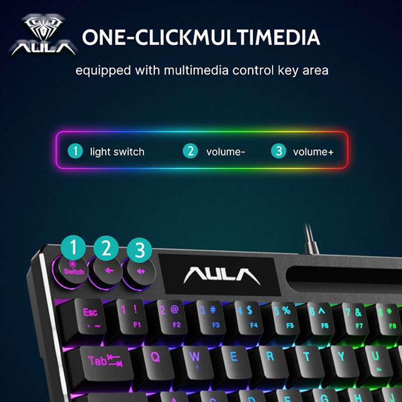 Promo Aula Gaming Keyboard 61% Wired Membrane F3061 Led Rgb Running ...