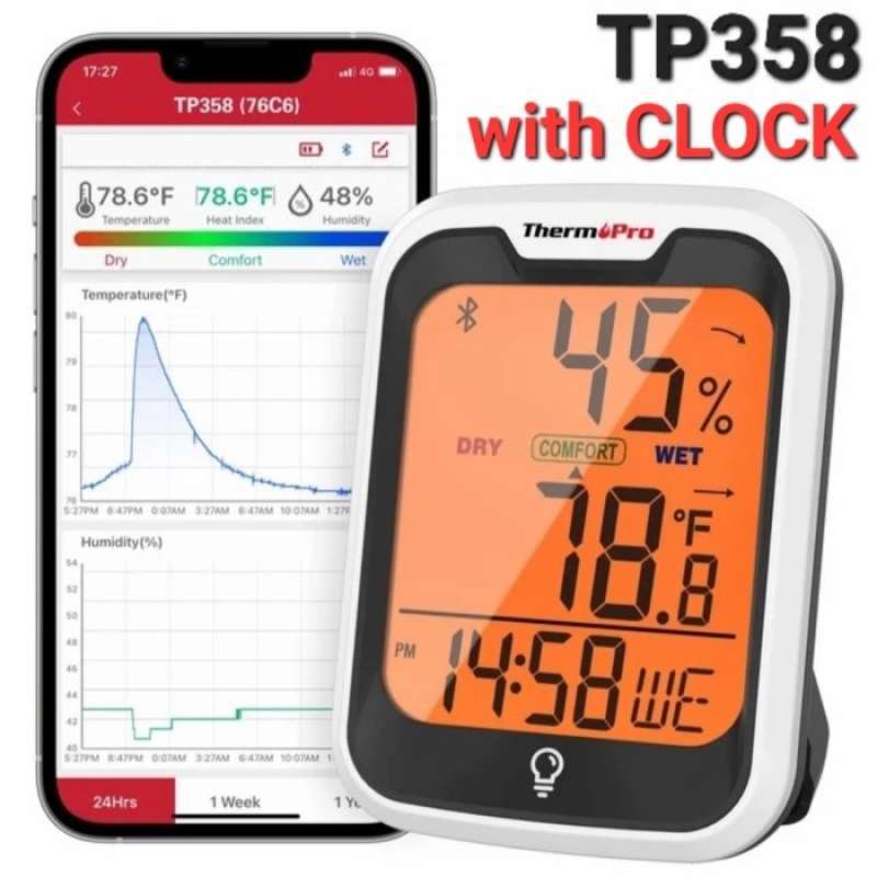 Promo THERMOPRO TP358 Smart Indoor Thermometer Hygrometer with ...