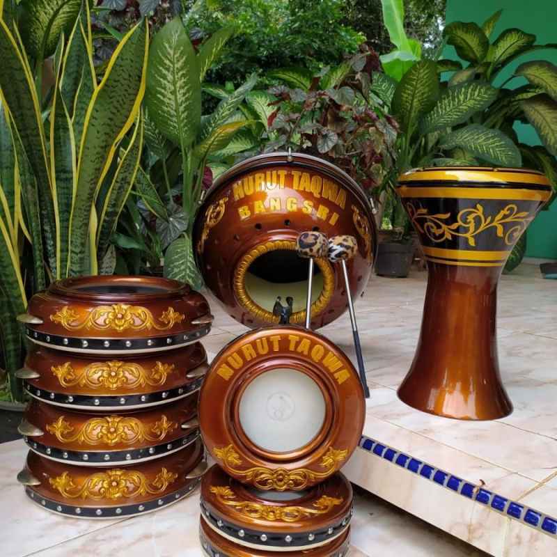 Jual alat musik Hadroh rebana warna natural glosy Jepara 1 set lengkap ...