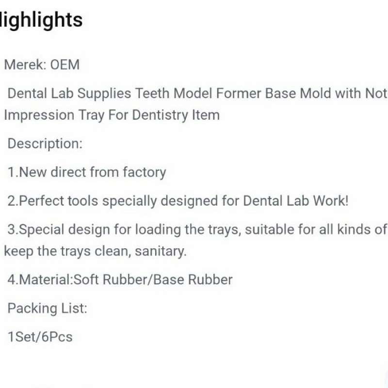 Jual Dental Lab Model Former Base Plaster Set Isi 6 Model Alas Cetak ...