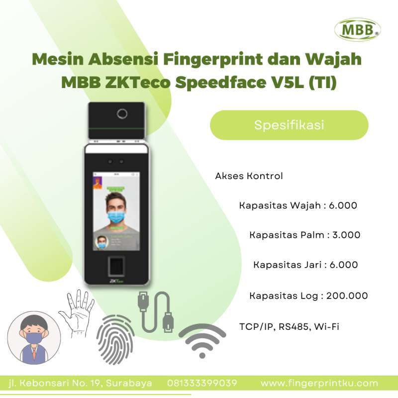 Jual Mesin Absensi W/ Deteksi Temperatur Tubuh Mbb Zkteco Speedface V5l(ti) Di Seller Mesin ...