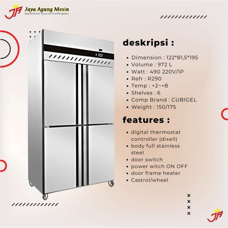Jual Rsa Xrc-1000-4d Ss Upright Chiller Kulkas Dapur Stainless 4 Pintu ...