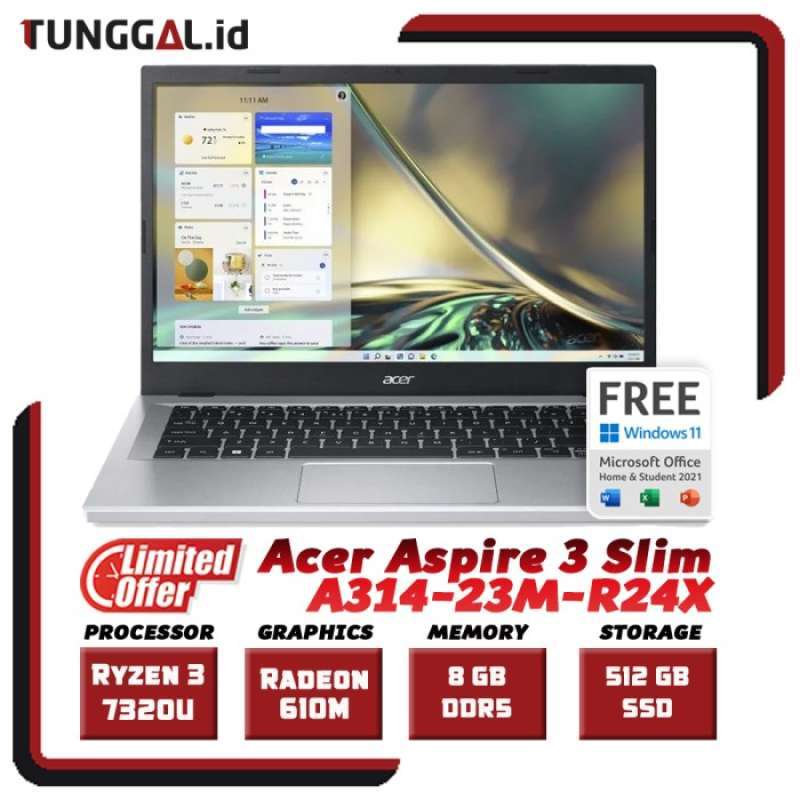 Promo Acer Aspire 3 A314-23m-r24x R3-7320u 8gb 512gb Ssd 14.0 Hd Win11 Ohs Diskon 11% Di Seller ...