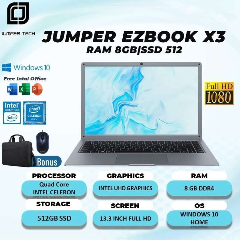 Promo Laptop Jumper Ezbook X3 Celeron 8gb 512ssd W10 13.3 Full Hd Spek ...