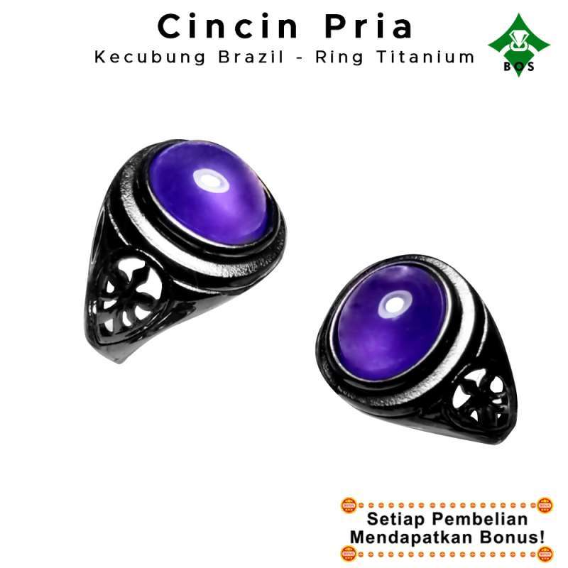 Promo Bos Cincin Pria Batu Akik Kecubung Titanium Mewah Unik Dewasa Elegan Hitam Keren Terbaru